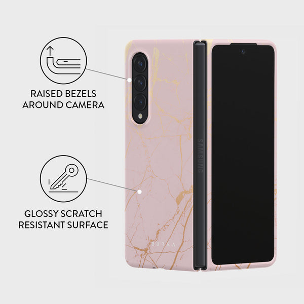 Peachy Gold - Pink Marble Samsung Galaxy Z Fold 4 Case | BURGA