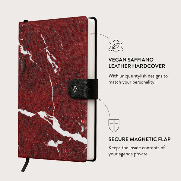 Iconic Red Ruby - Marble Saffiano Leather Journal Notebook | BURGA