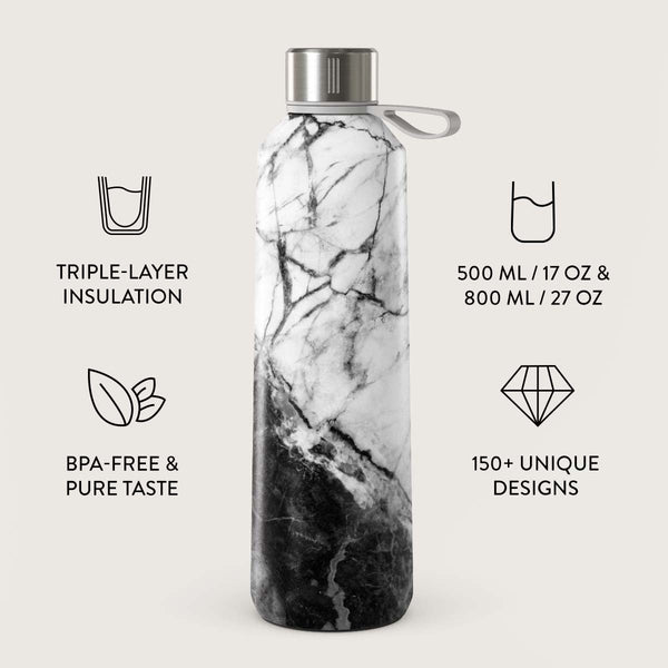Fatal Contradiction - Black & White Marble Stainless Steel Water Bottle ...