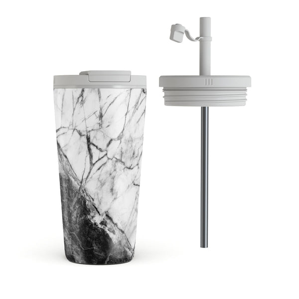 Fatal Contradiction - Black & White Marble Stainless Steel Travel Mug ...